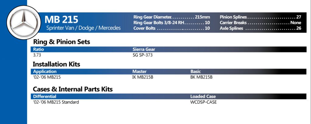 MB-215-Sprinter-Differential-Parts - West Coast Differentials