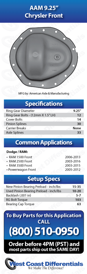 AAM 9.25" Front Axle Specifications - West Coast Differentials