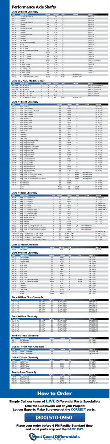 Chromoly Axle Shafts | Performance Axles - West Coast Differentials