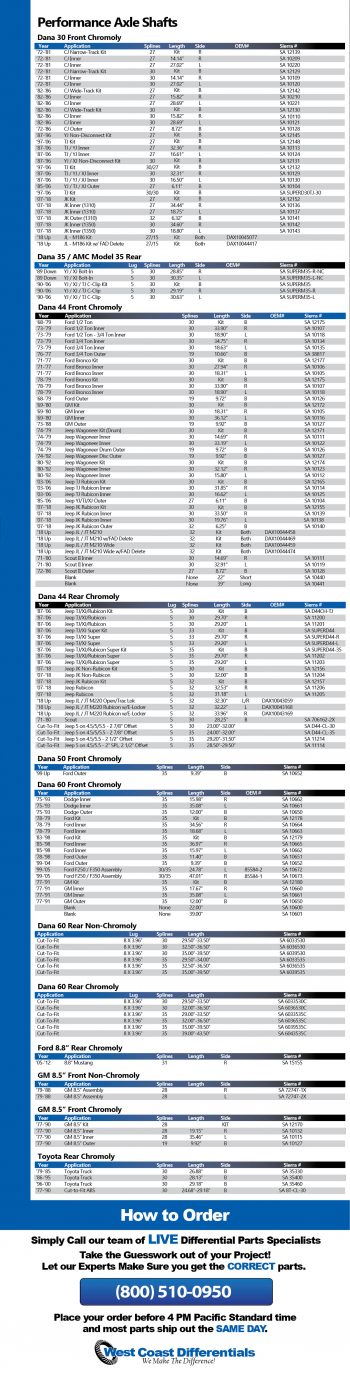 Chromoly Axle Shafts | Performance Axles - West Coast Differentials
